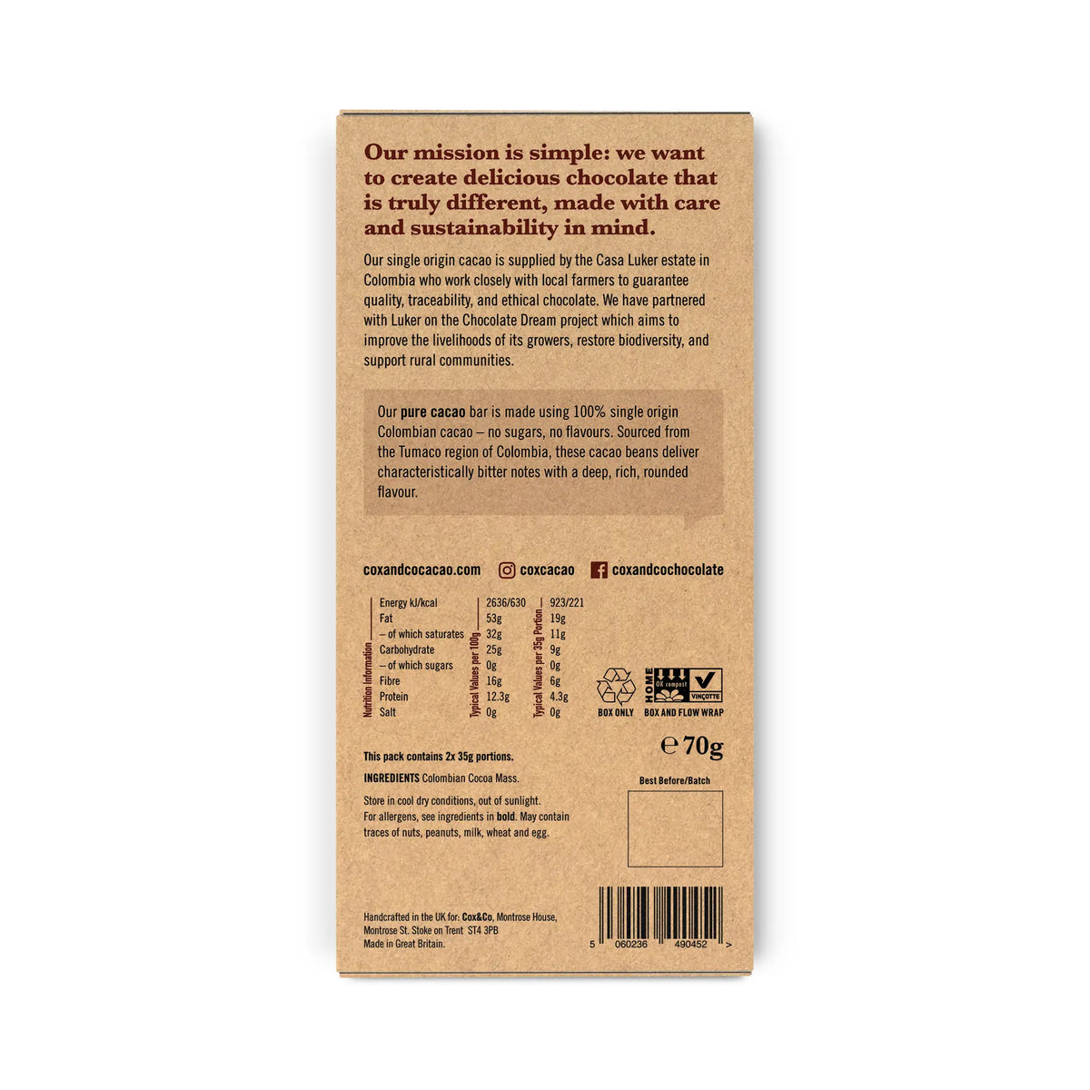 100% Single Origin Pure Cacao SRP 12 X 70g – Cox&Co Cacao